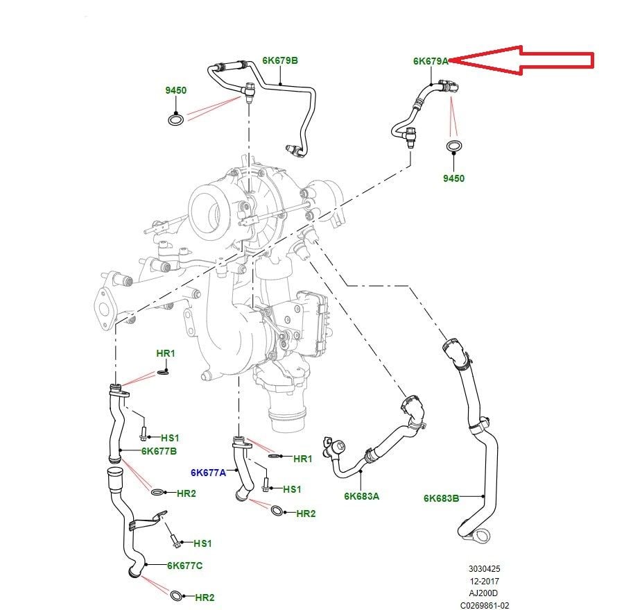 Lr081638 aj813402 turbo yağ giriş hortumu