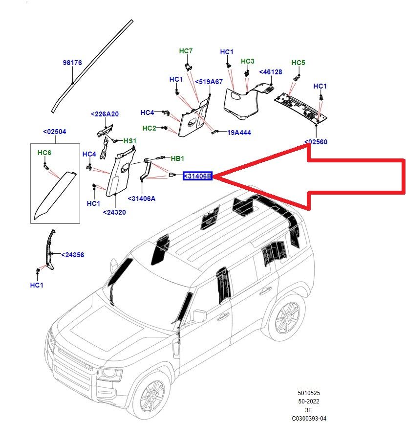 Lr131993 arka biniş destek tutunma kolu kapağı defender