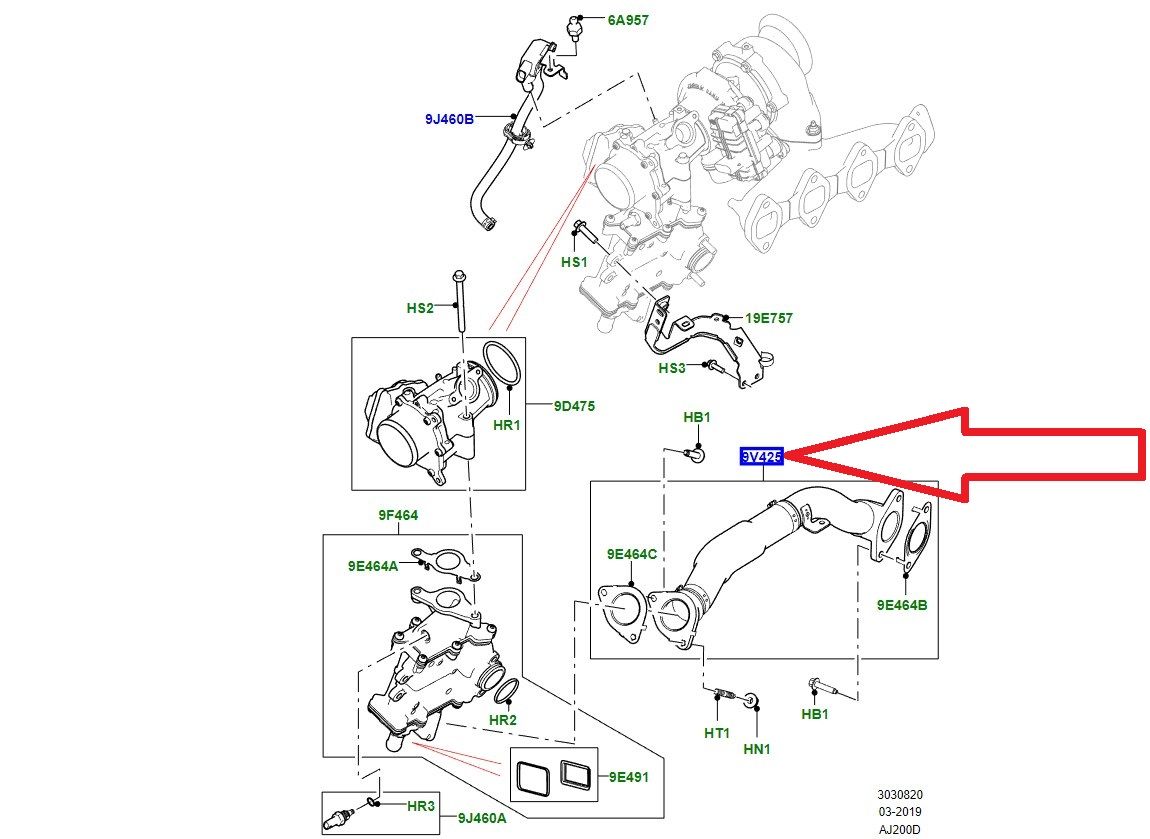 Lr143680 lr091622 t2h49125 t2h29927 egr soğutucu giriş hortumu